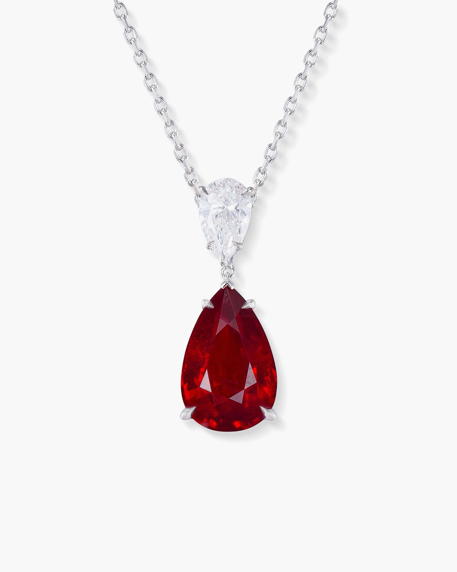 3.14 carat Pear Shape Burmese Ruby and Diamond Pendant Necklace ...