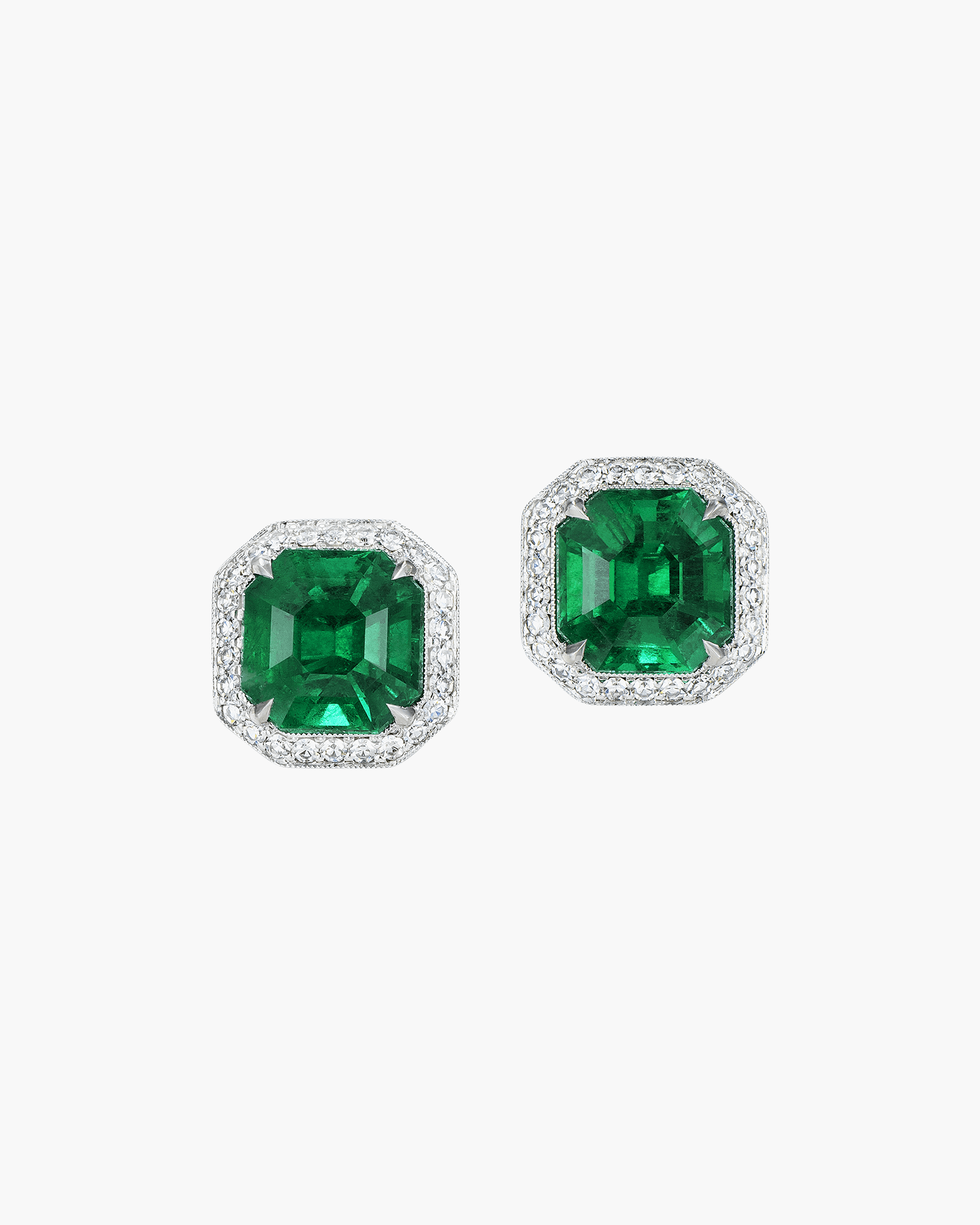 5.37 carat Emerald Cut Colombian Emerald and Diamond Ear Studs – Ronald ...