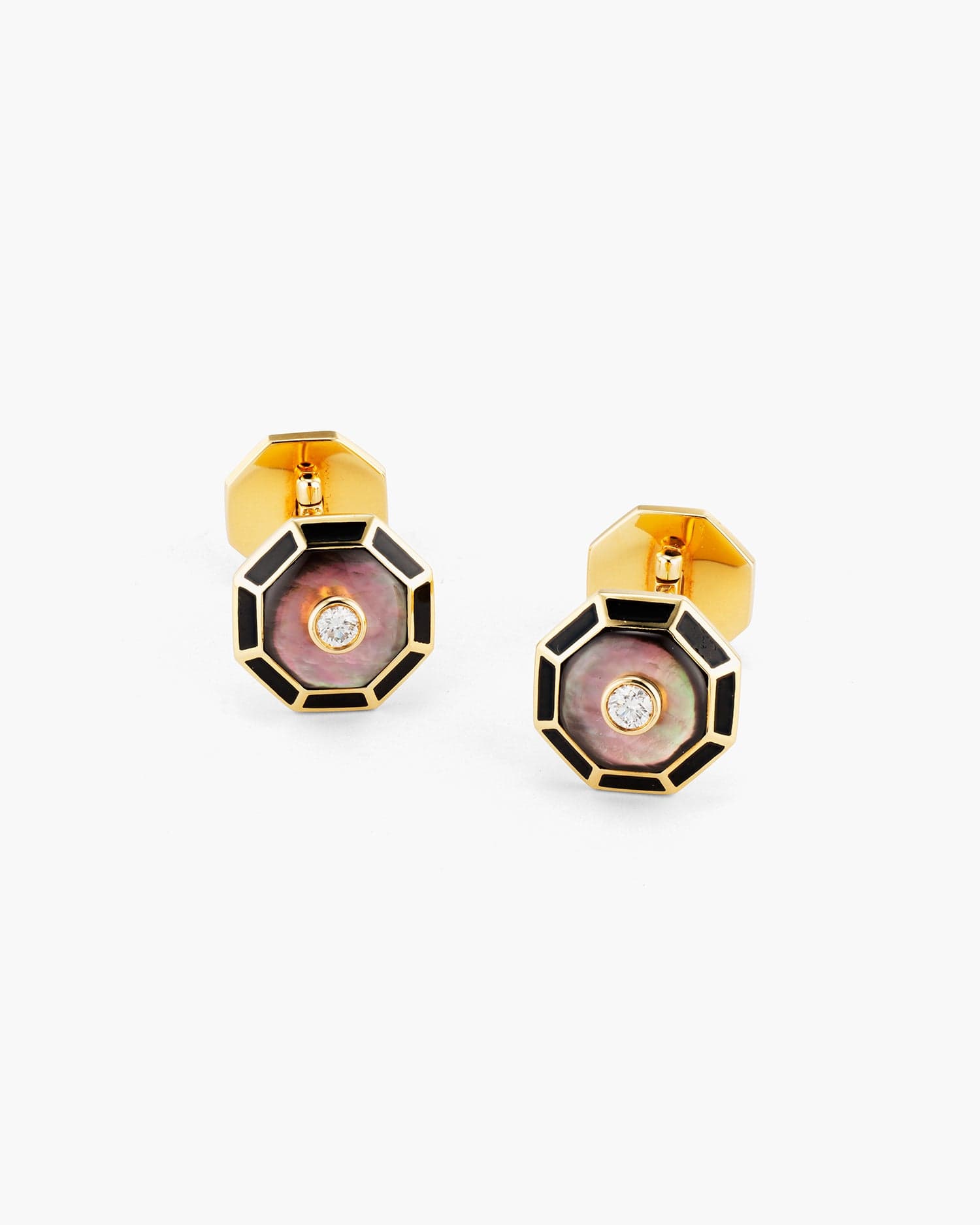 Diamond, Black Mother of Pearl and Enamel Octagonal Cufflinks – Ronald ...