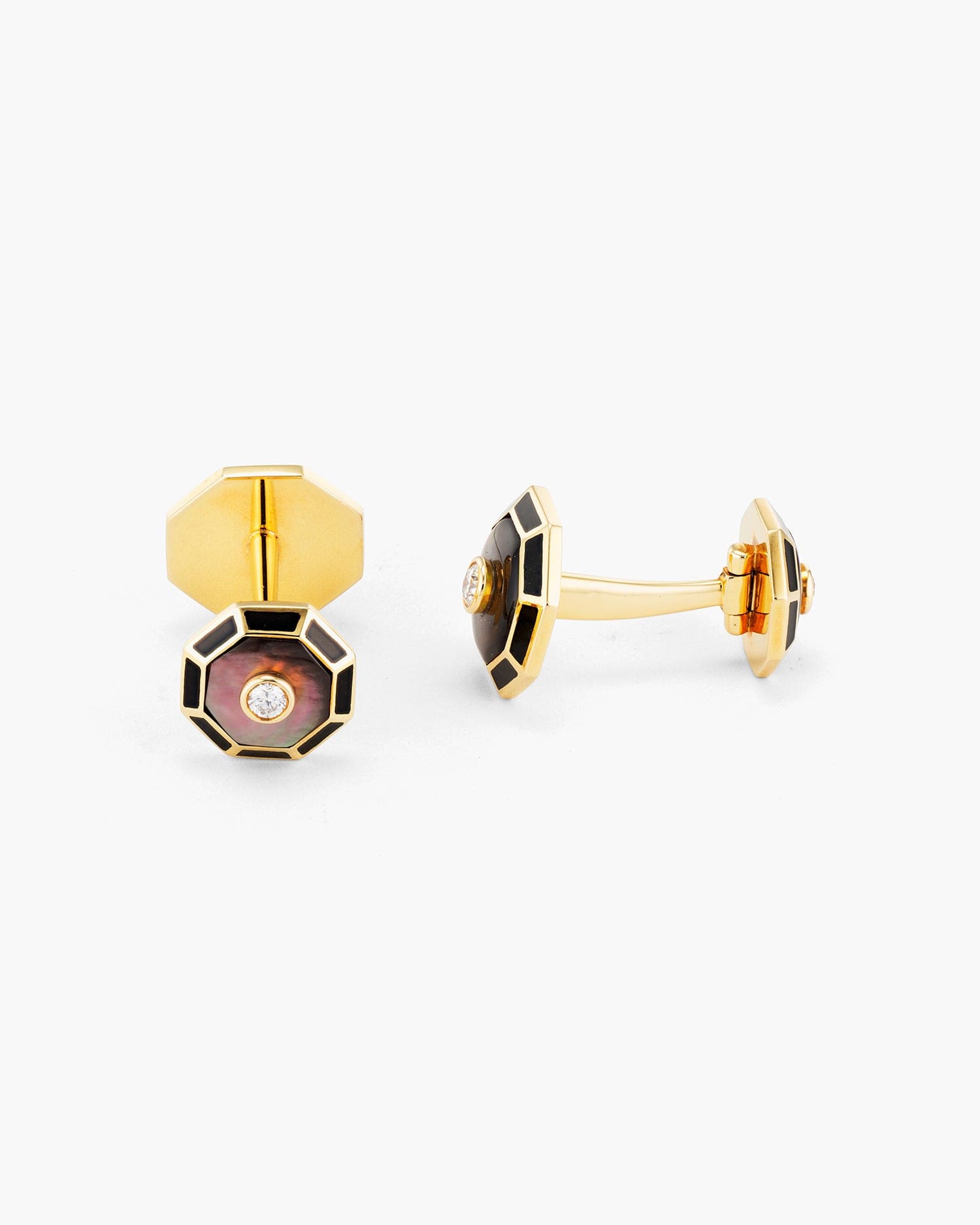 Diamond, Black Mother of Pearl and Enamel Octagonal Cufflinks – Ronald ...