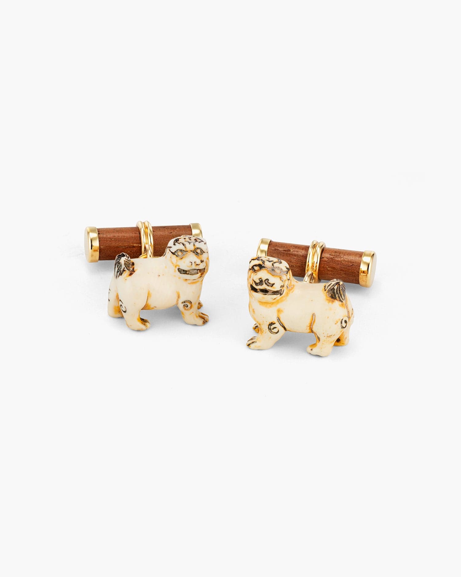 Carved Mammoth Ivory and Walnut Wood Foo Dogs Cufflinks – Ronald Abram