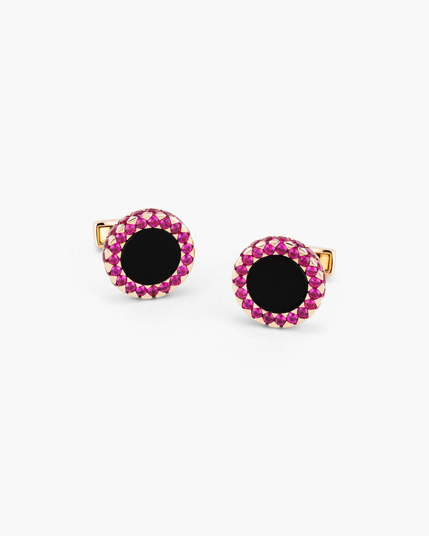 Circular Bejewelled Ruby and Onyx Border Cufflinks – Ronald Abram